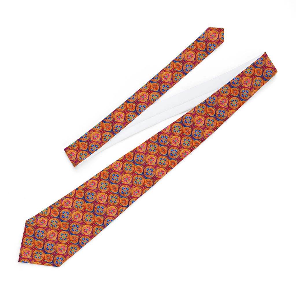 Retro Orange Geometric Necktie — Vintage Floral Medallion Pattern ...
